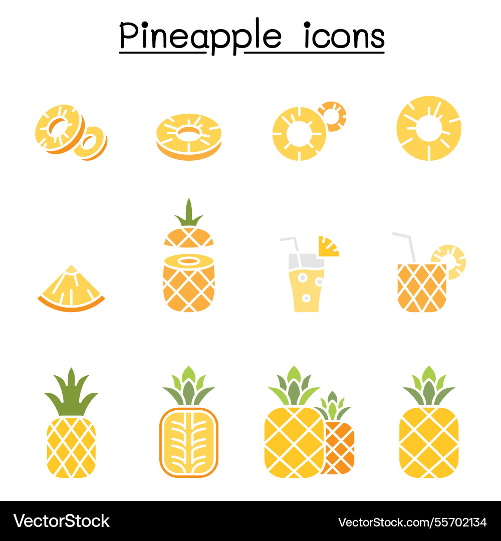 Pineapple icon set in flat color style Royalty Free Vector