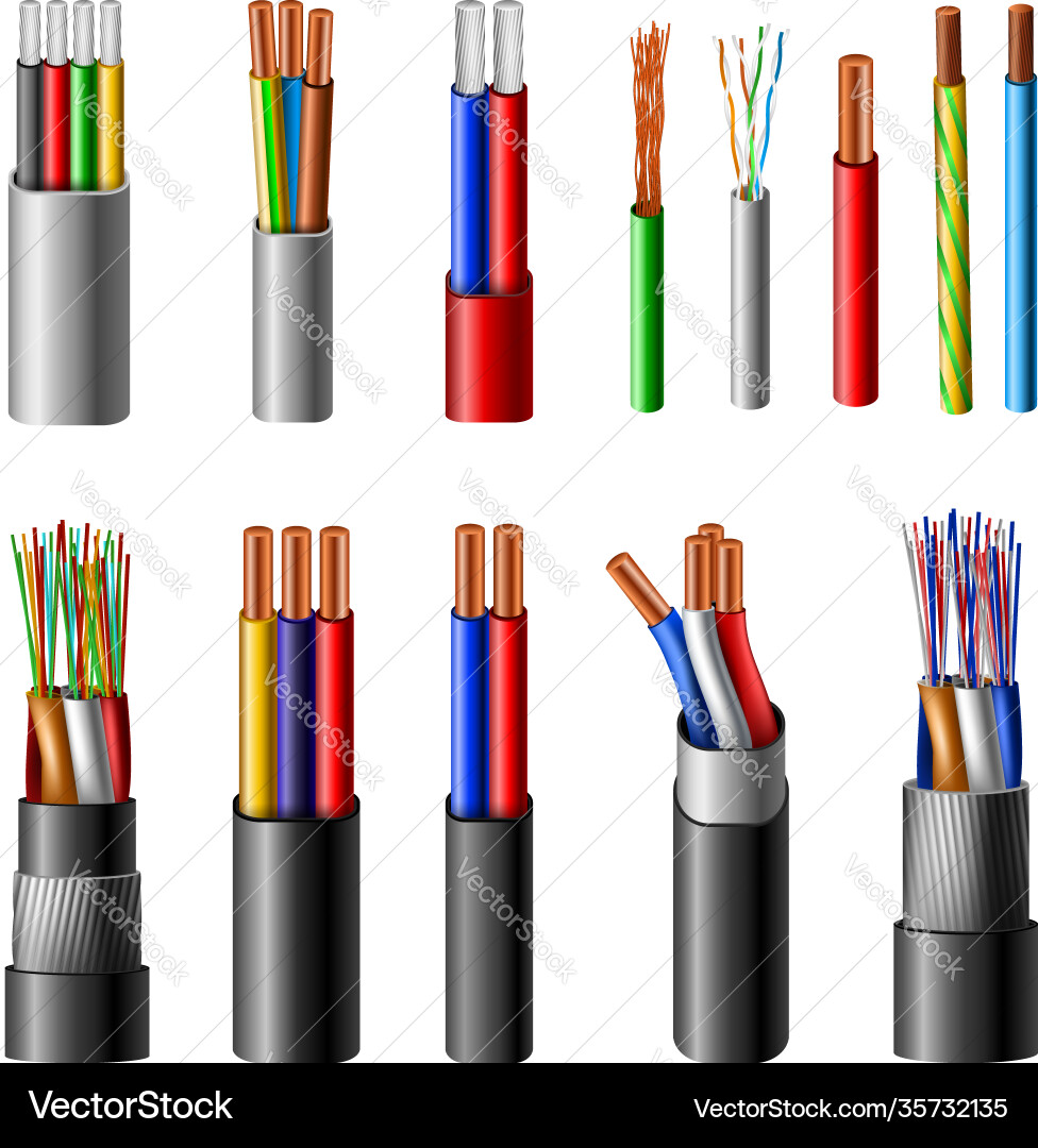 Elektrische Kabel realistisches Set Lizenzfreier Vektor