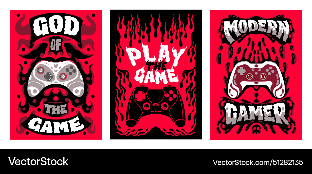 Game posters video gamer control slogan boy Vector Image