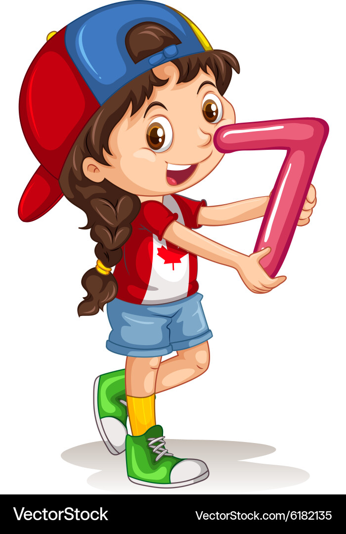 Girl Holding Number Seven Royalty Free Vector Image
