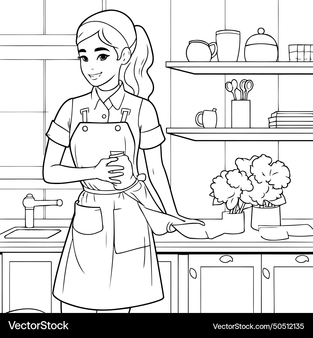 Housewife in the kitchen Royalty Free Vector Image