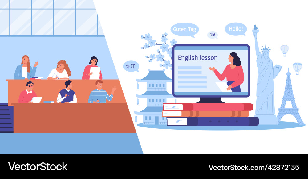 Language course flat composition Royalty Free Vector Image
