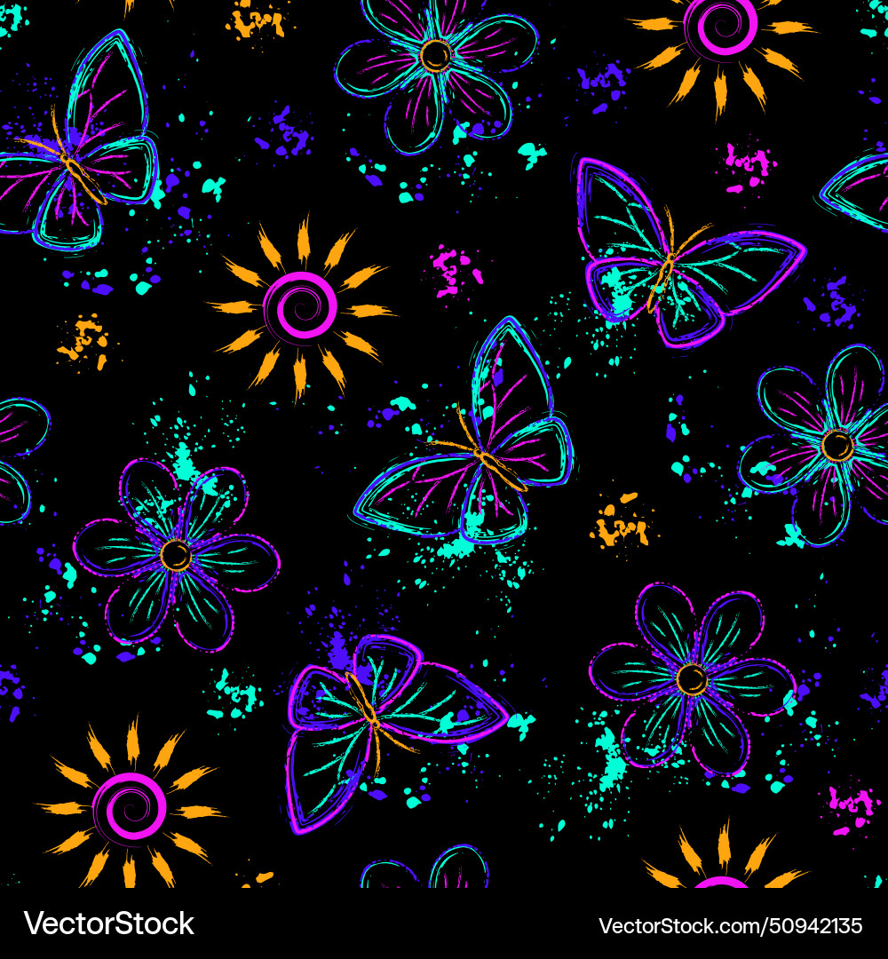 Neon fantasy pattern with sun butterfly paint Vector Image