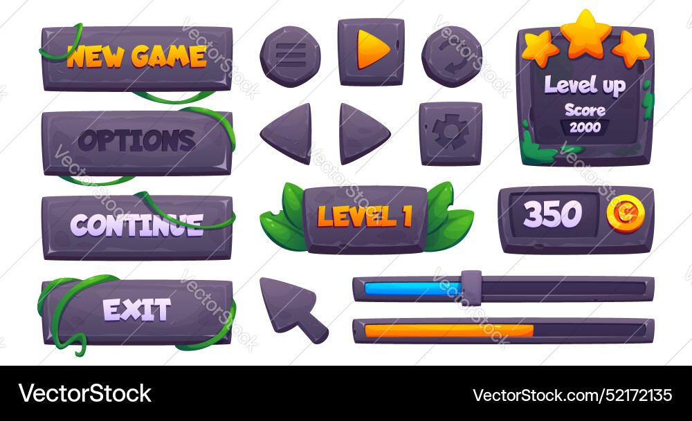 Stone game buttons set for ui design Royalty Free Vector