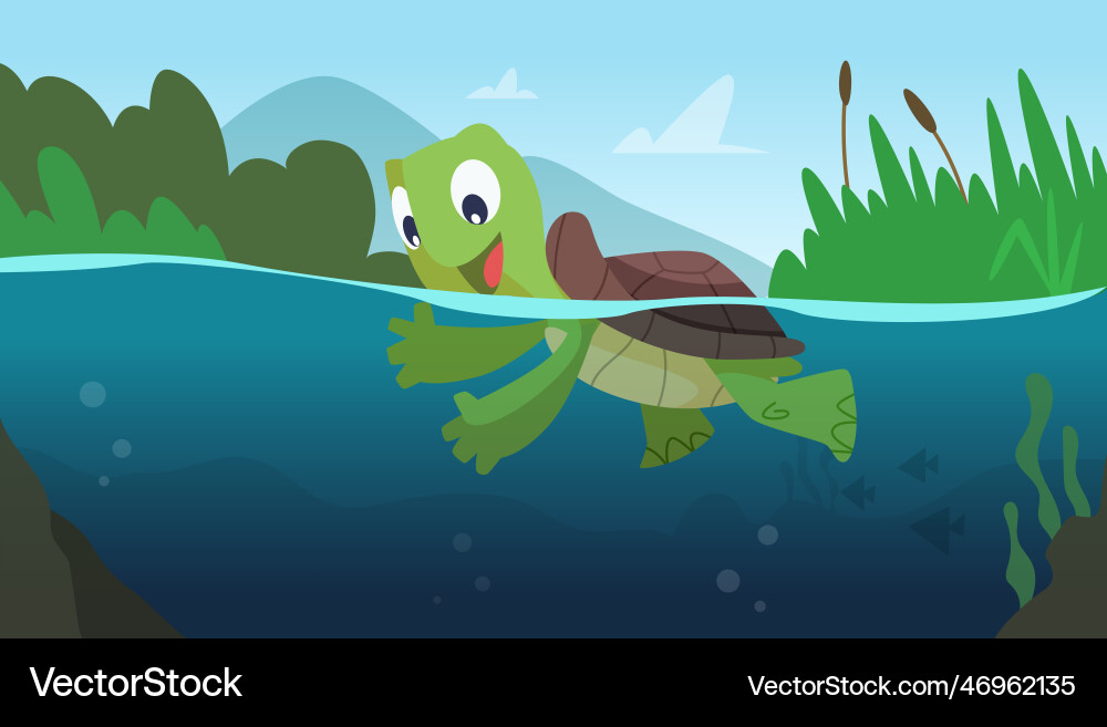 Turtle swimming river or swamp life Royalty Free Vector