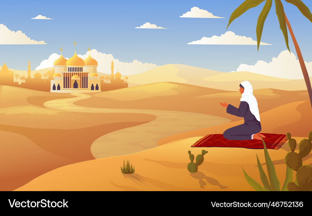 Arabic prayer muslim character pray islamic Vector Image