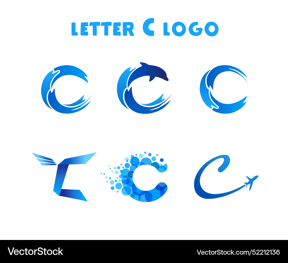 C letters logo travel concept with water and waves