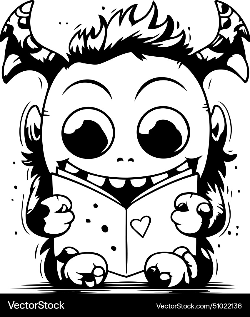 Cute cartoon monster reading a book isolated Vector Image