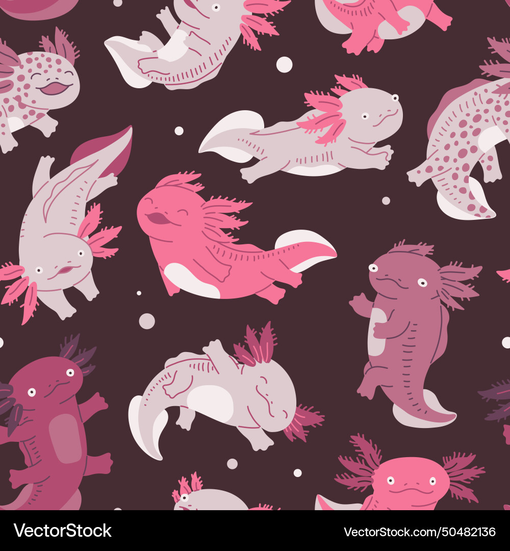 Cute pink axolotls are swimming on seamless Vector Image