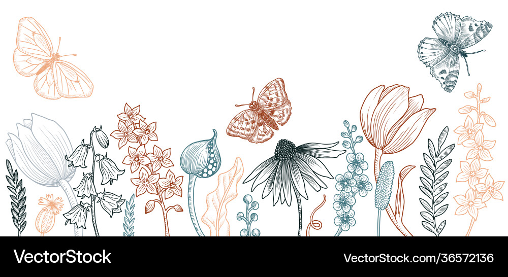 Drawing spring template with flowers Royalty Free Vector