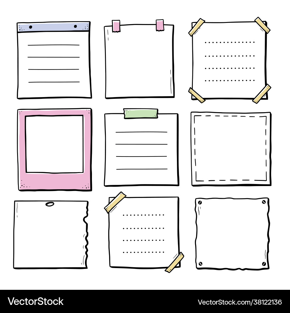 Hand drawn set paper sticker photo frame Vector Image