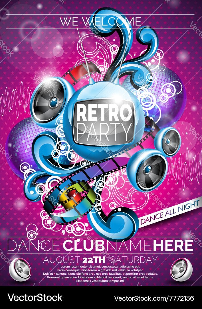 Retro party flyer design with speakers Royalty Free Vector