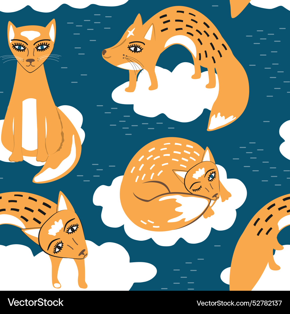 Cute stylish little foxes on sky clouds baby Vector Image