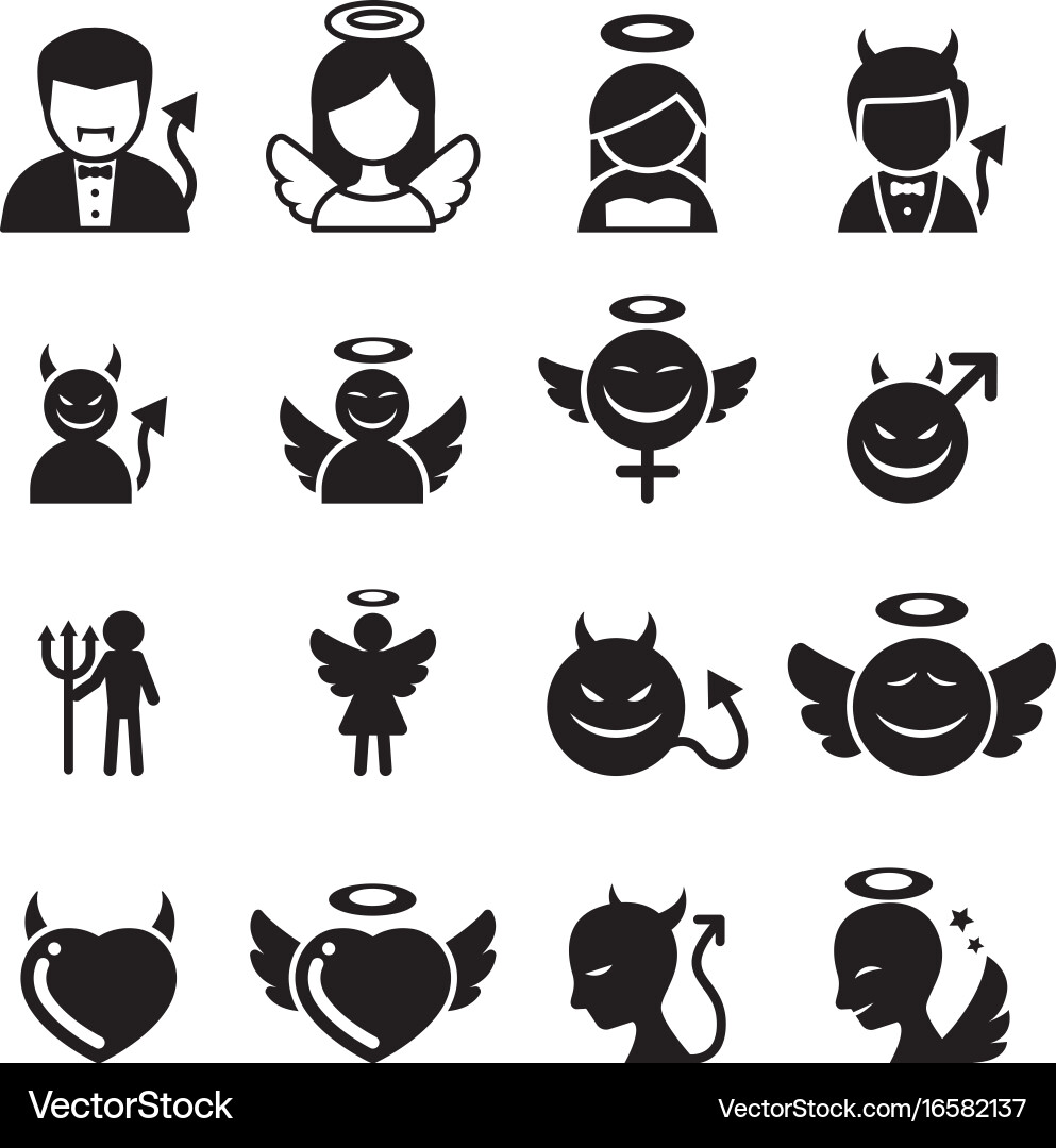Devil angel icon set Royalty Free Vector Image