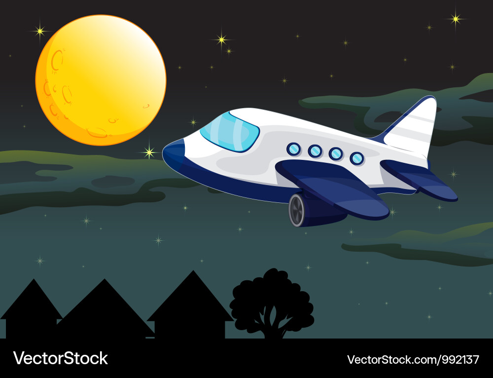 Plane night flying Royalty Free Vector Image - VectorStock