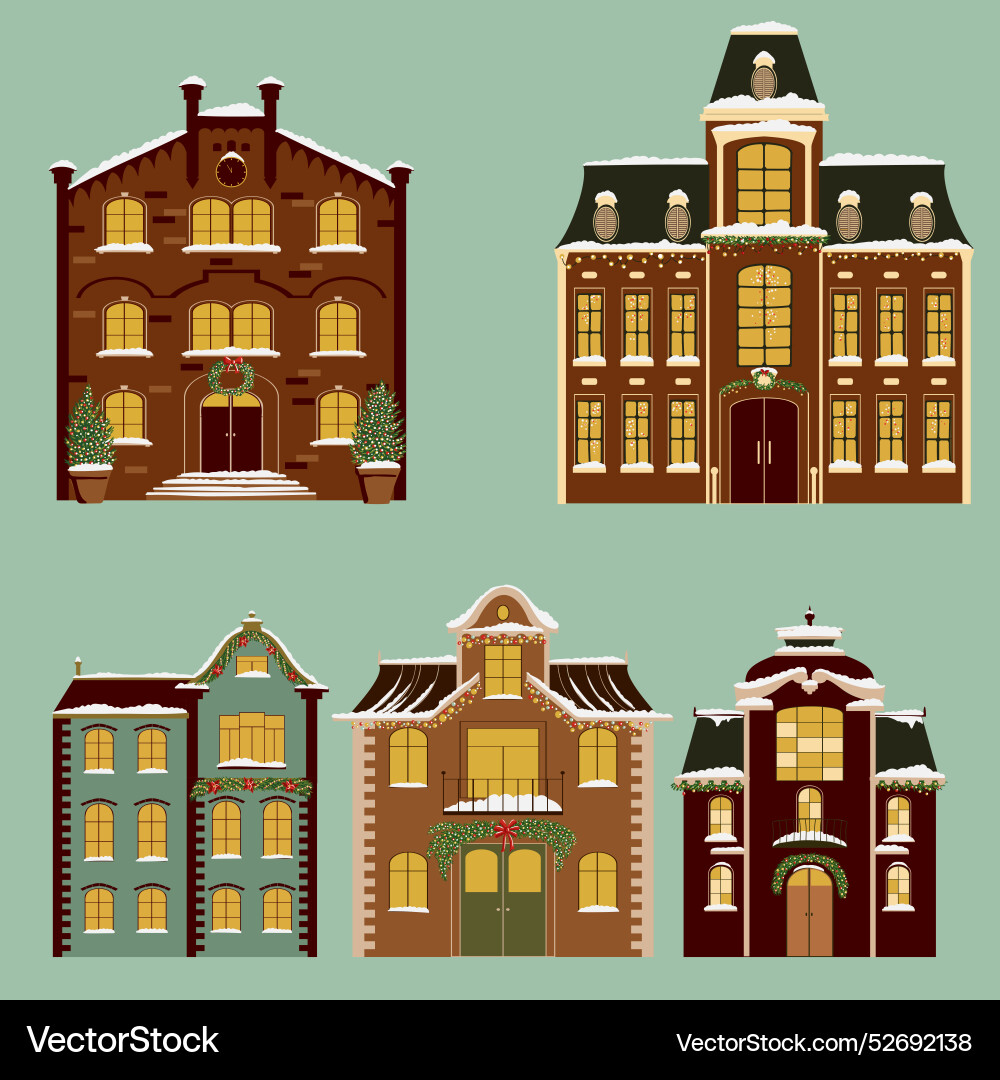 Drawing christmas houses Royalty Free Vector Image