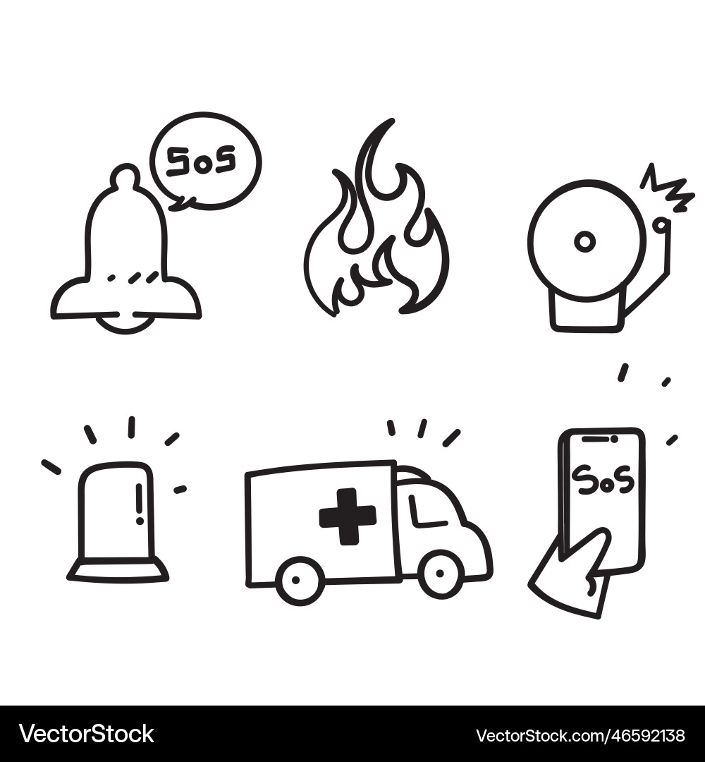 Hand drawn doodle set of emergency related Vector Image