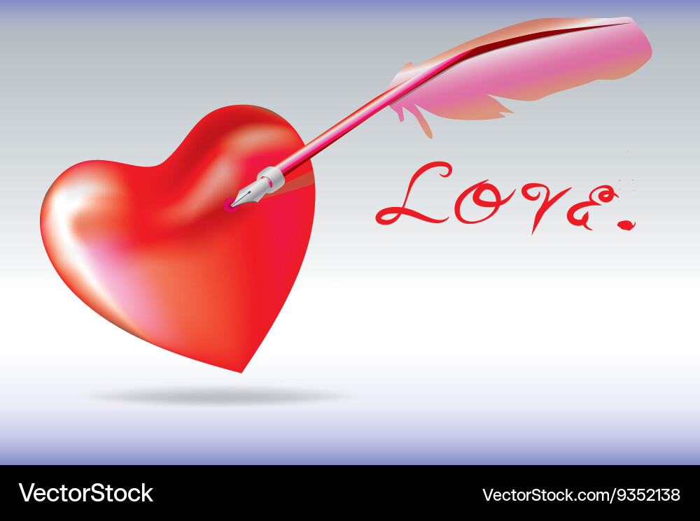 Quill Pen with Heart Royalty Free Vector Image