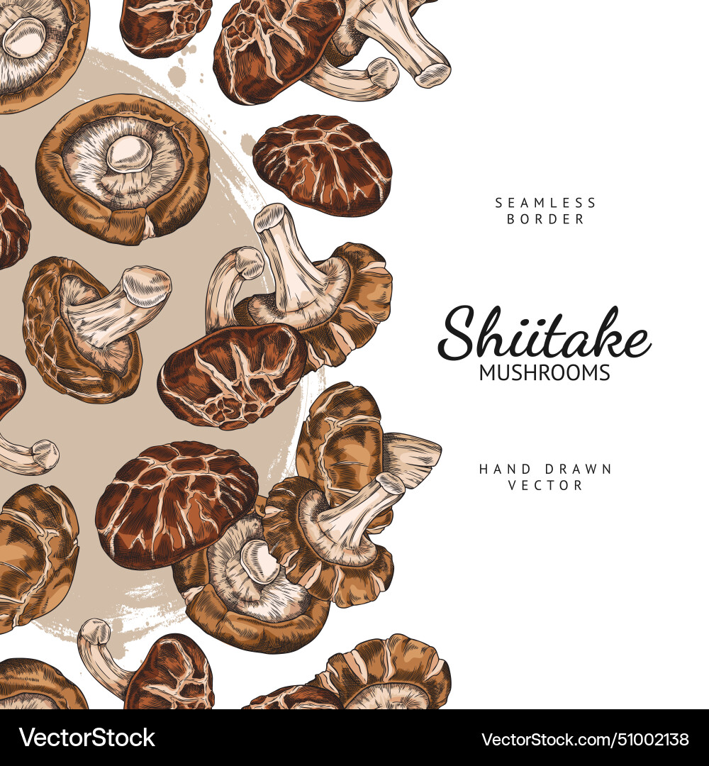 Vertical pattern shiitake mushrooms Royalty Free Vector