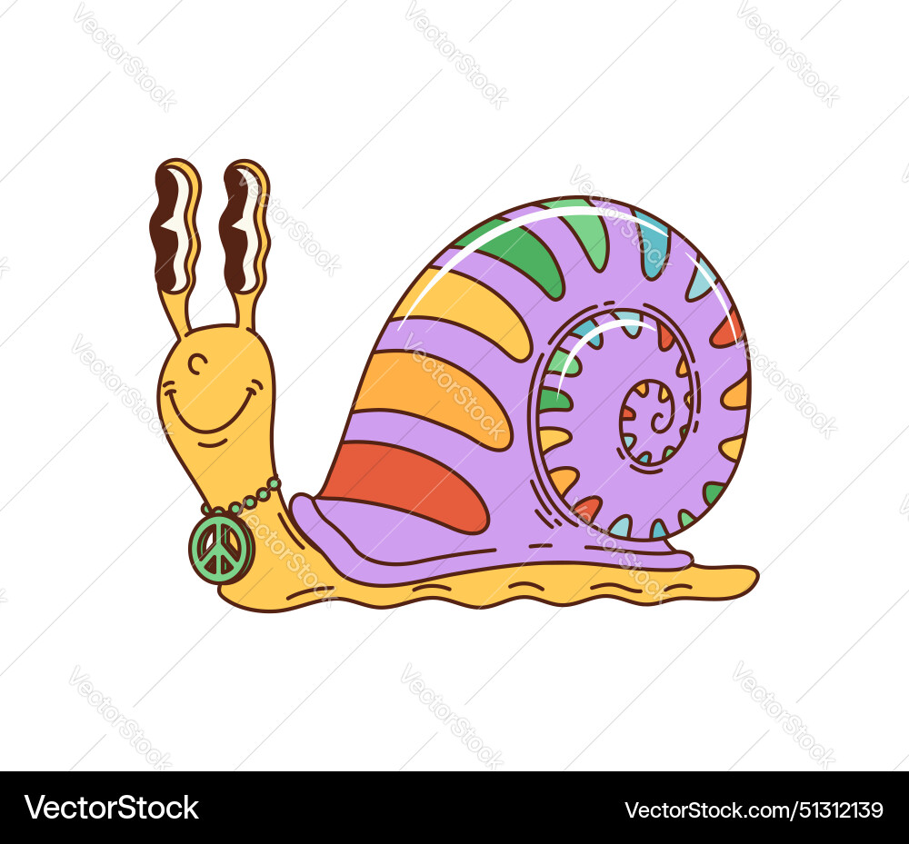 Cartoon retro groovy snail cochlea character Vector Image