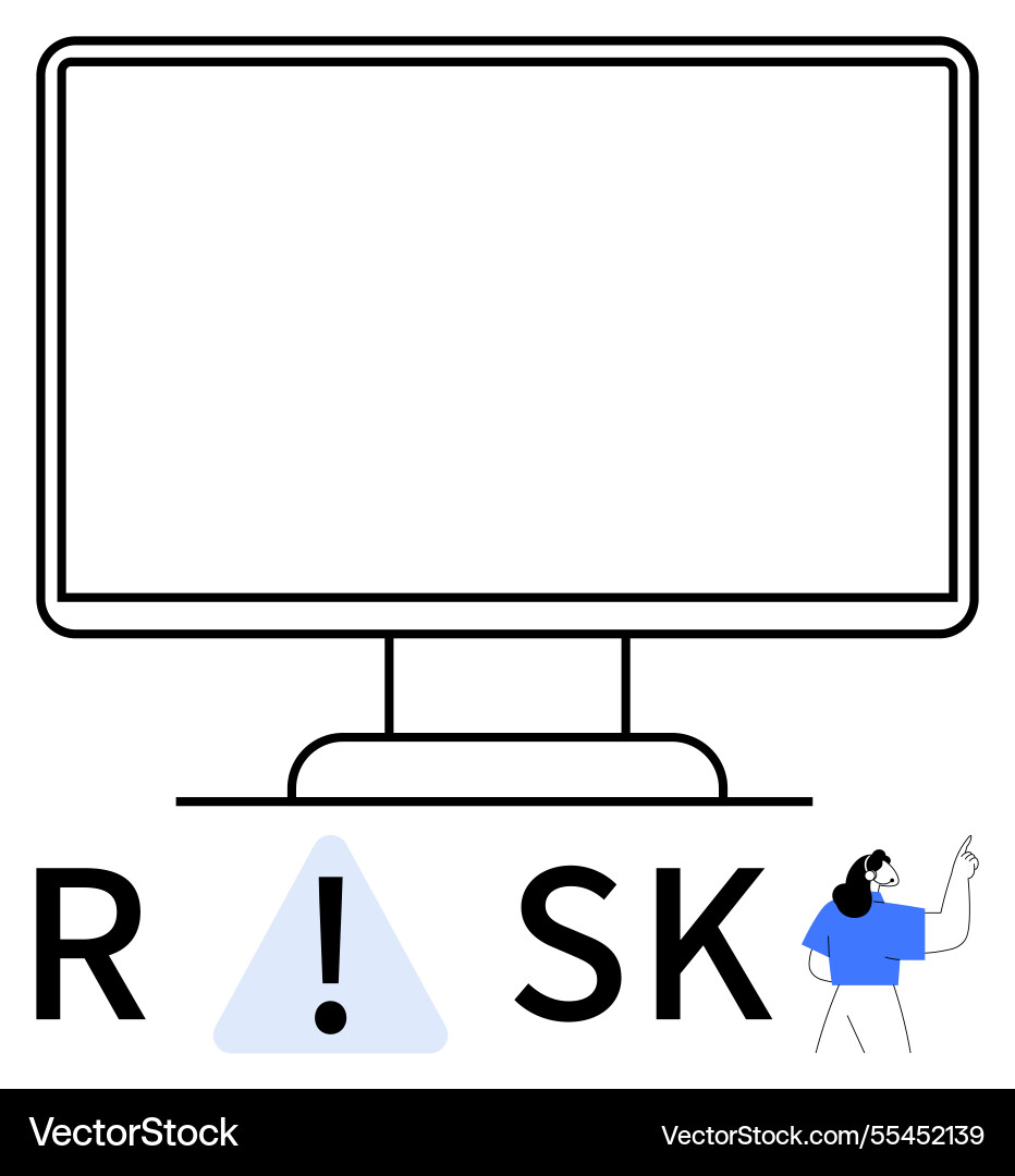 Computer screen with risk warning and employee Vector Image