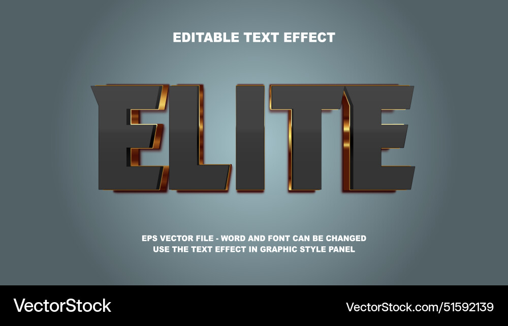 Editable text effect elite 3d template Royalty Free Vector