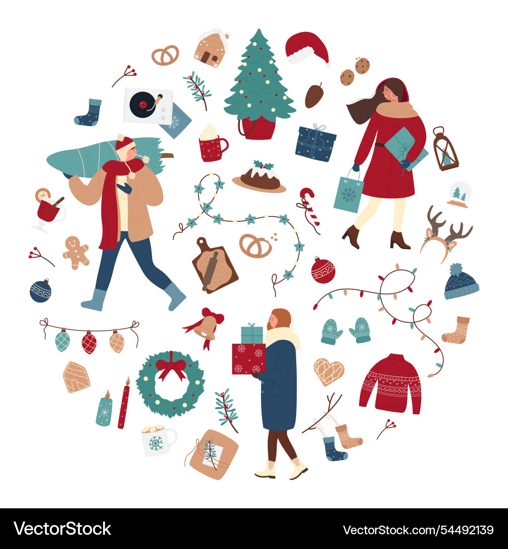 Festive christmas preparation concept with people Vector Image