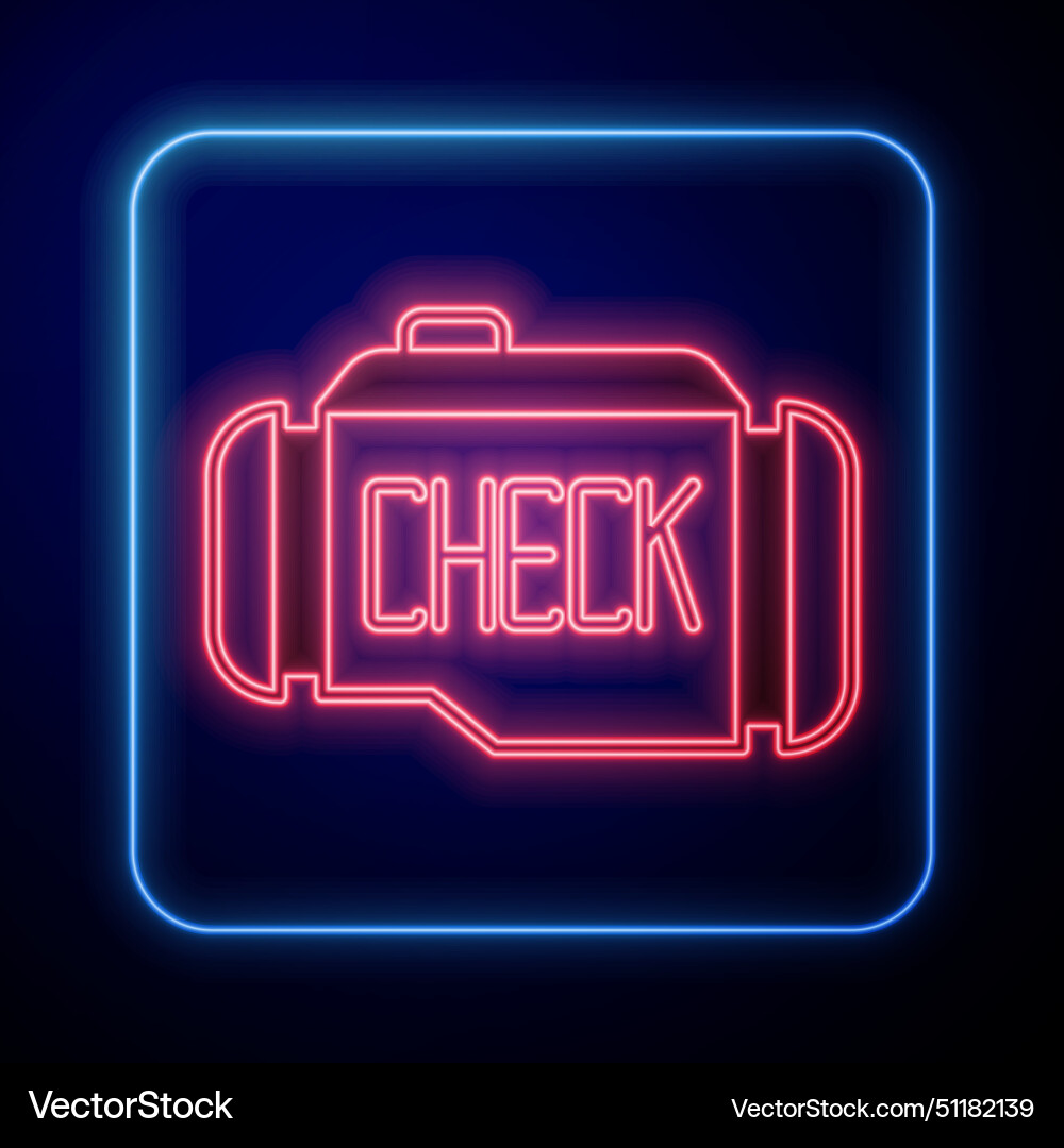 Glowing neon check engine icon isolated on black Vector Image