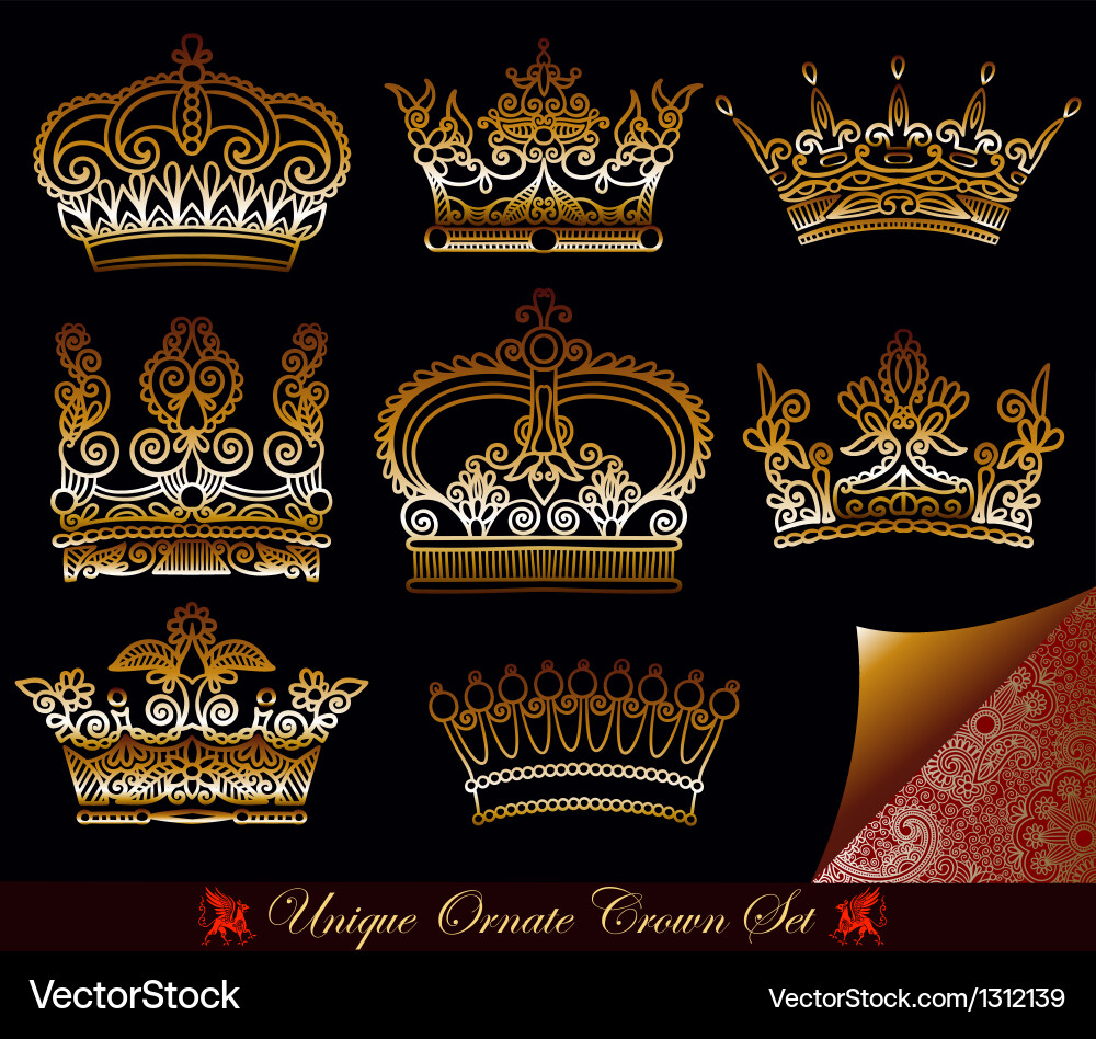Heraldic gold crown set Royalty Free Vector Image