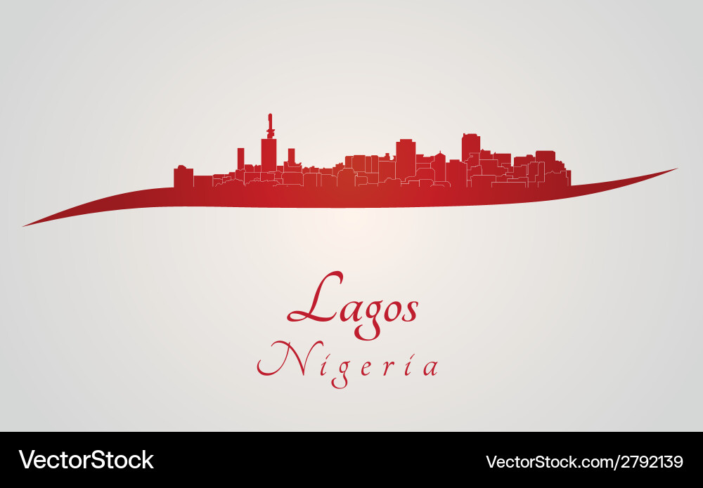 Lagos skyline in red Royalty Free Vector Image