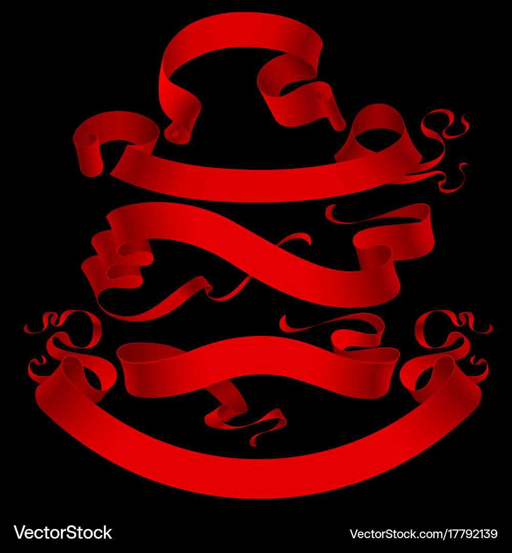 Red ribbons set on black Royalty Free Vector Image