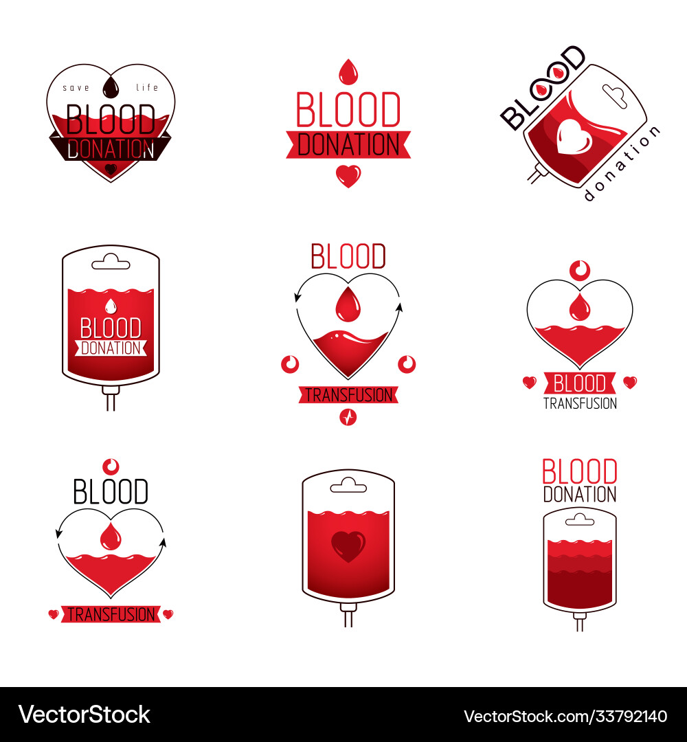 Collection emblems created on blood donation Vector Image