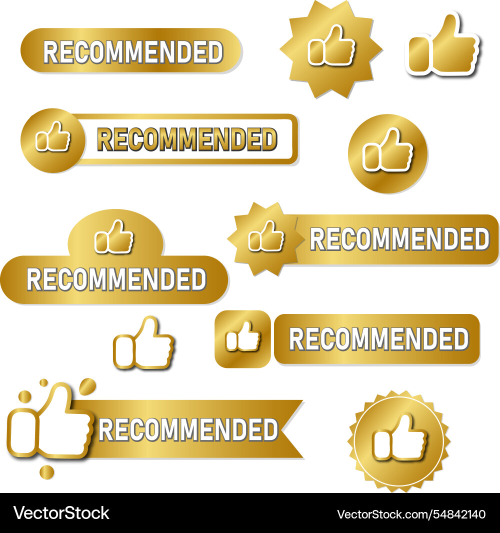Recommended banner with thumbs up big set Vector Image