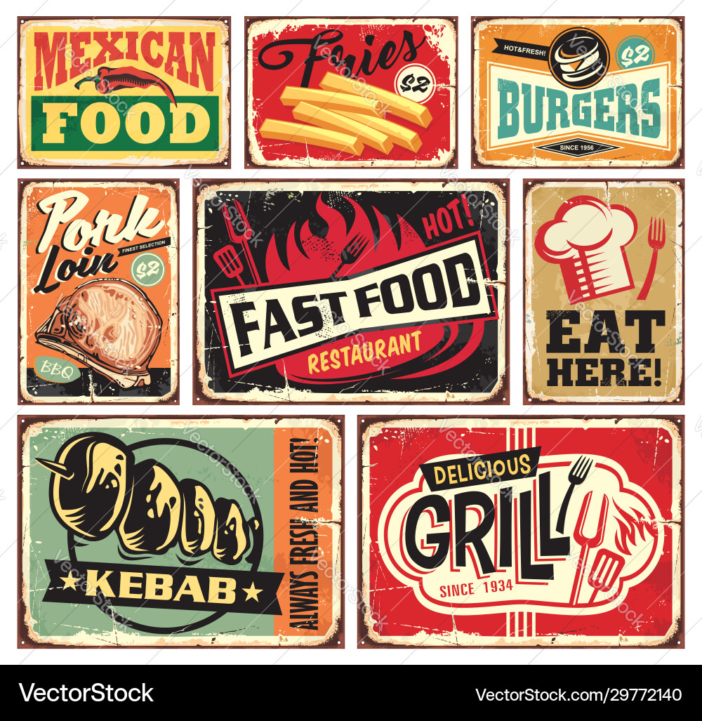 Retro Food & Restaurant Signs Royalty Free Vector Image