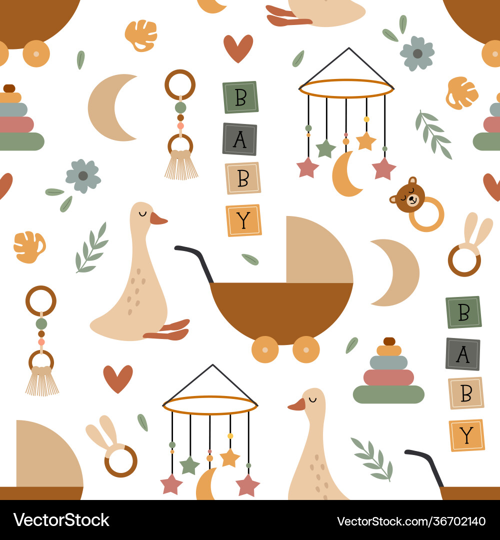 Seamless pattern with cute nursery elements Vector Image