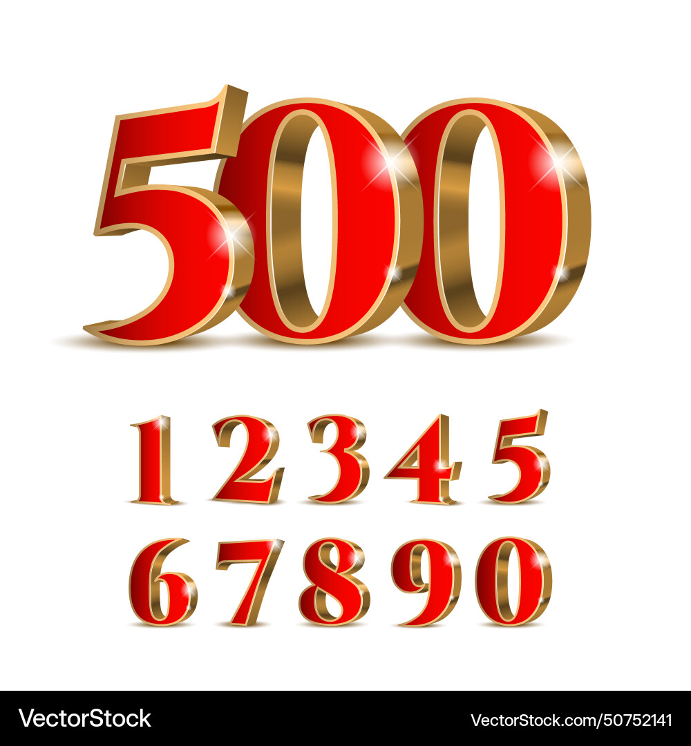 3d red numbers with golden outline Royalty Free Vector Image