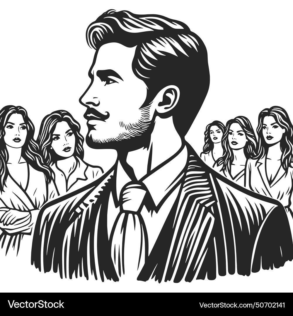 Confident man admiring women Royalty Free Vector Image