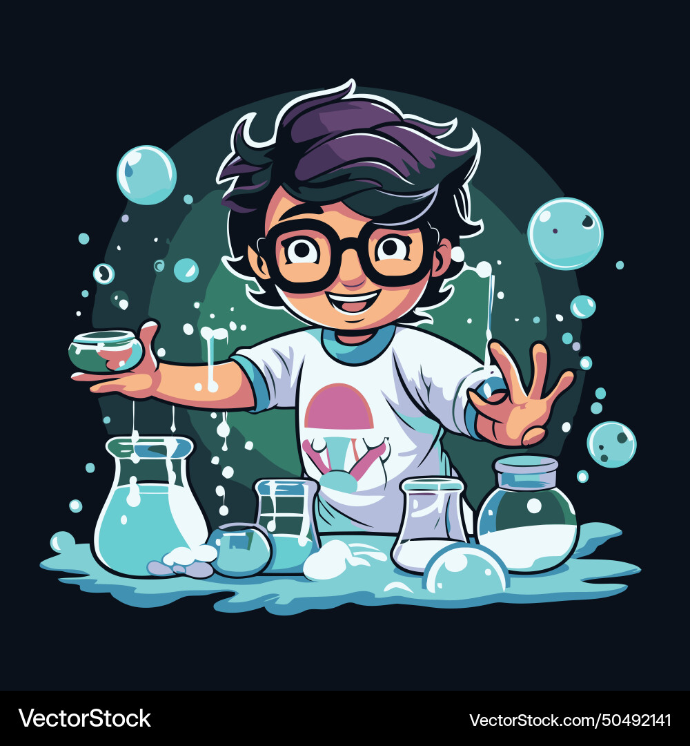 Cute boy doing science experiments in cartoon Vector Image