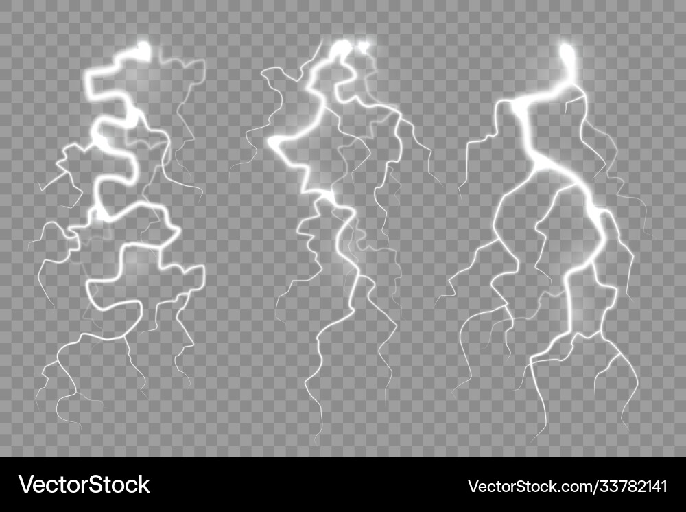 Realistic lightning collection on transparent Vector Image