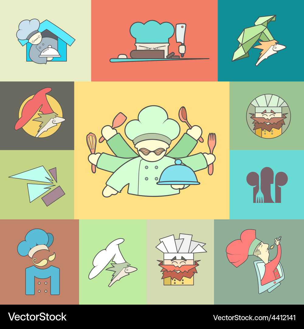 Restaurant chef flat logo or icon set Royalty Free Vector