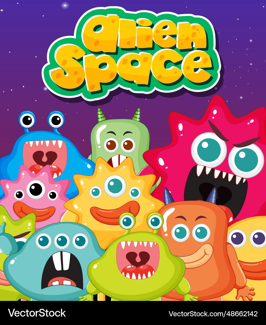 Cute alien monster friends in different colors Vector Image