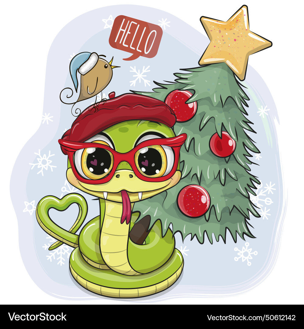 Cute cartoon snake in a red beret hat Royalty Free Vector