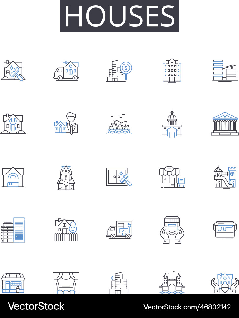 Häuser Linie Icons Sammlung Residenzen Lizenzfreier Vektor