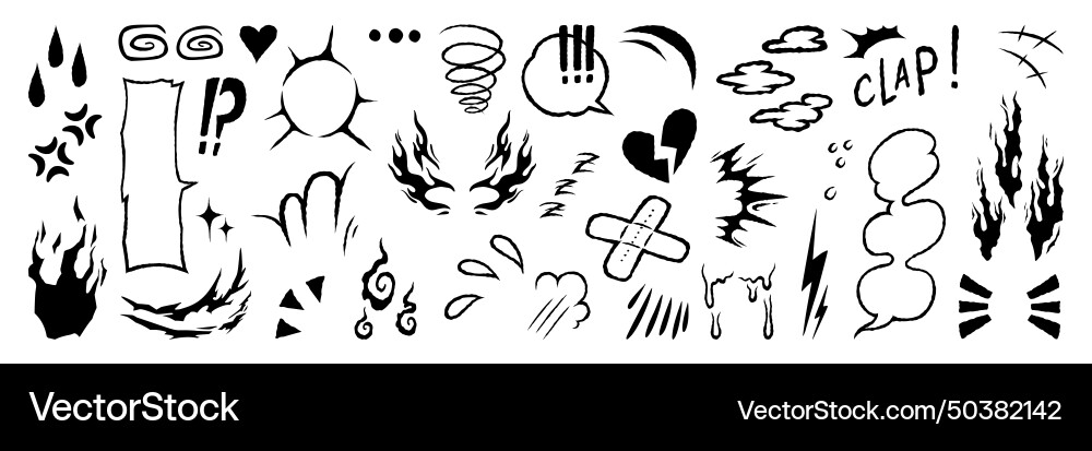 Set of anime emotion effect hand drawn texture Vector Image