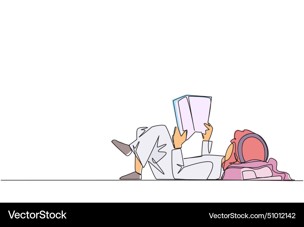 Single continuous line drawing arab man lying Vector Image
