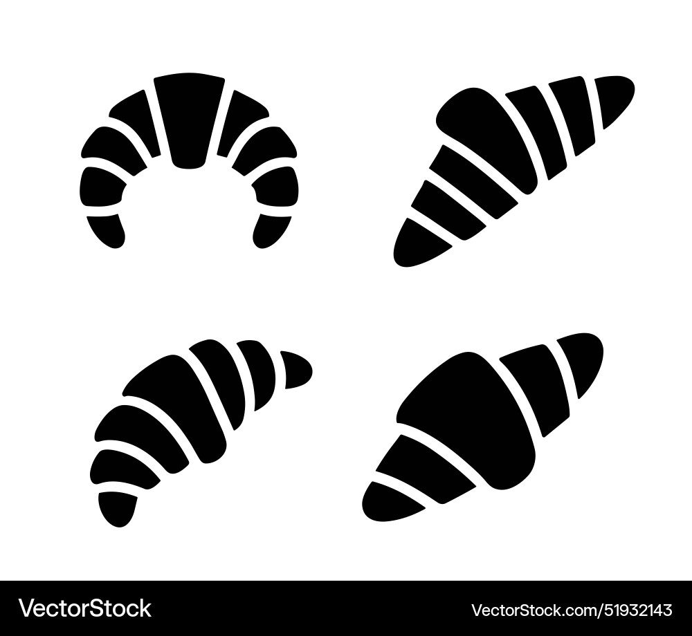 Black croissant icons set symbol Royalty Free Vector Image