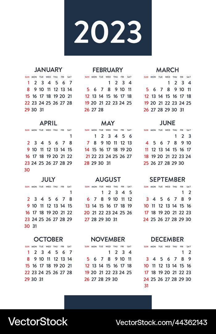 Calendar 2023 year black and white template Vector Image
