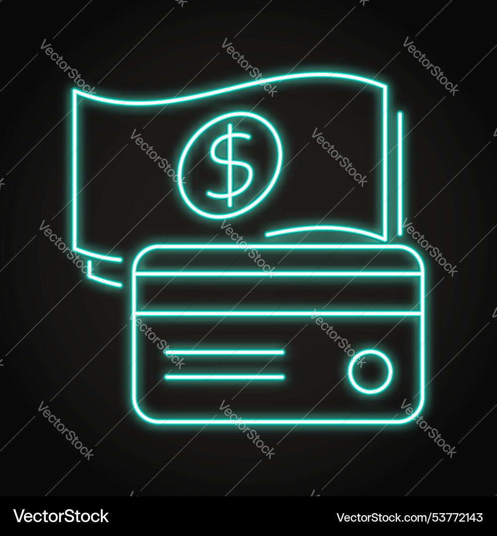 Cash and credit card neon icon Royalty Free Vector Image