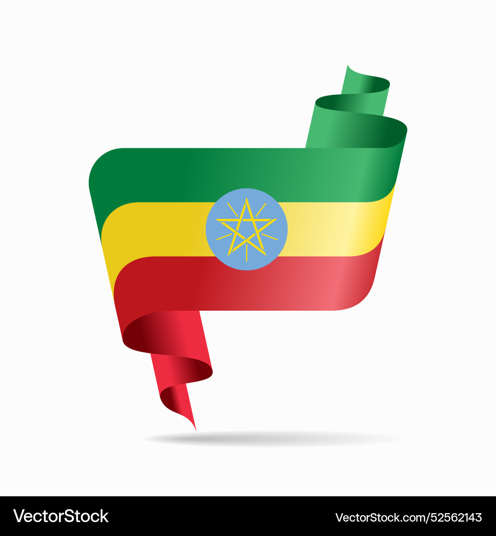 Ethiopian flag wavy ribbon background Royalty Free Vector