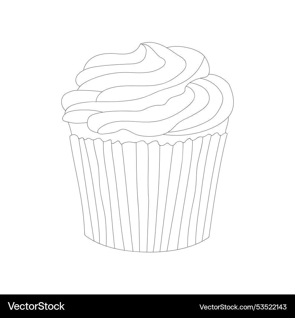 Hand drawn cupcake line bakery drawing Royalty Free Vector